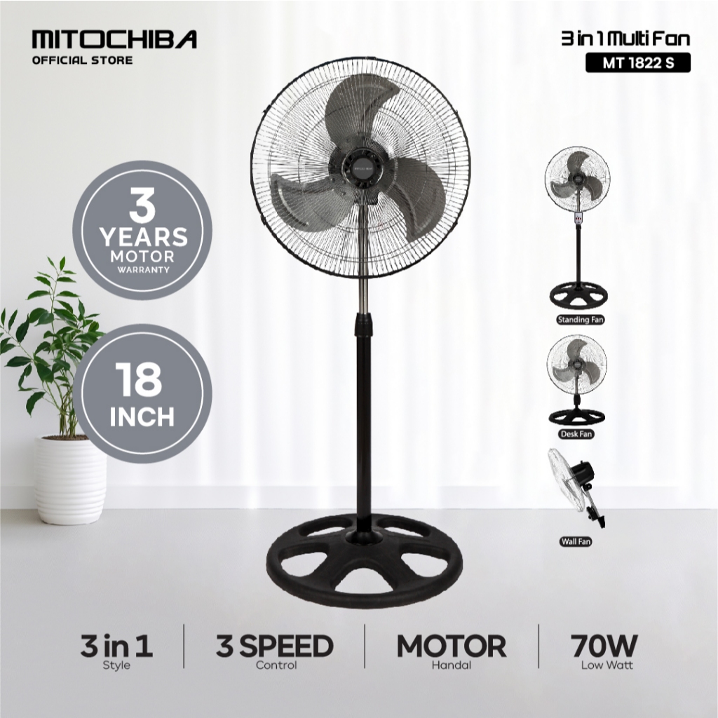 Jual MITOCHIBA Kipas Angin Industrial 3 in 1 MT 1822S Fungsi Berdiri, Dinding, Meja | Shopee ...