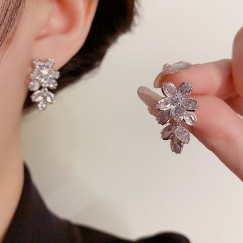 Jual EUN925-Anting Bunga Wanita Jarum Perak s925 18K Gold Plated Mewah Berkilau cocok untuk ...