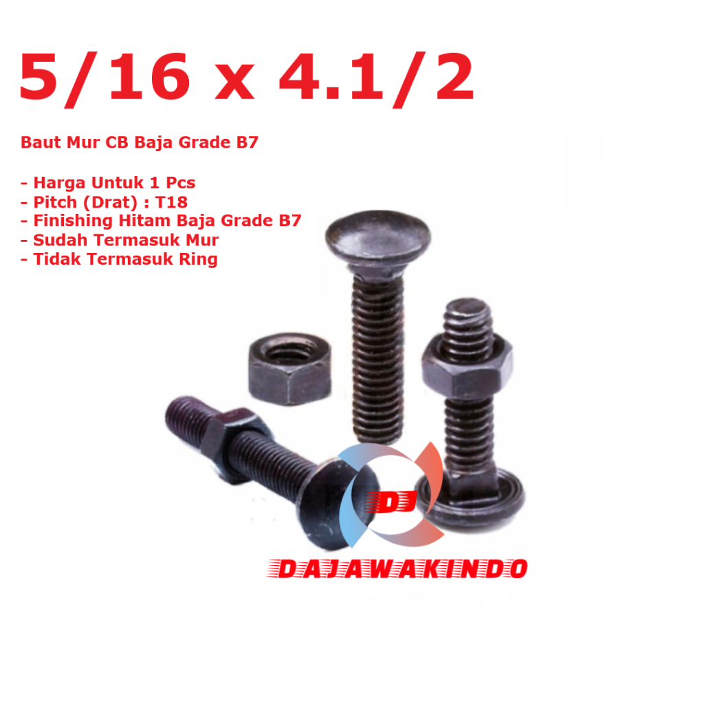Jual Baut Mur CB 5/16 x 4.1/2 / Baut Bemper / Baut Tray / Baut Payung | Shopee Indonesia