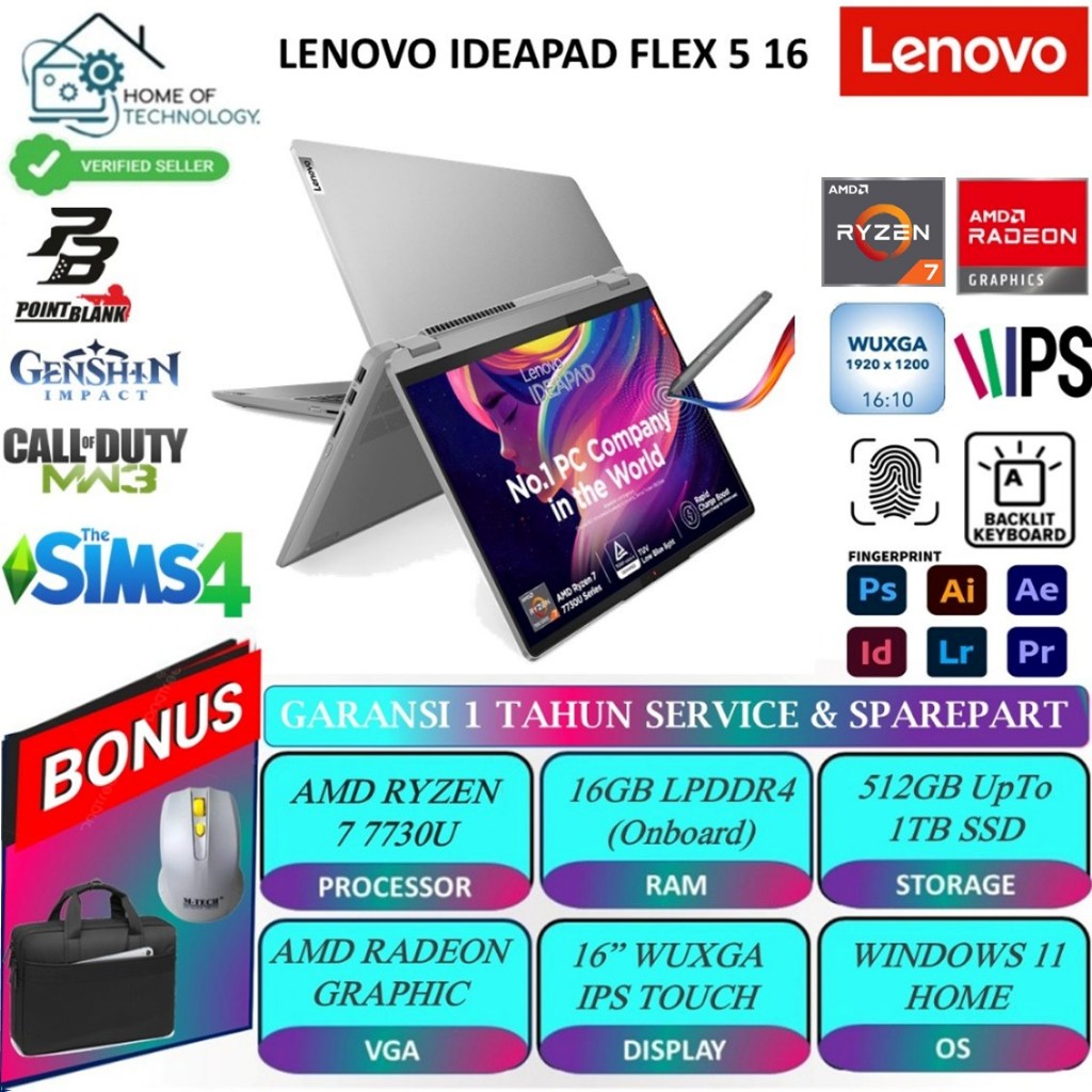 Jual LENOVO IDEAPAD FLEX 5 16 AMD RYZEN 7 7730U 16GB 512GB 16 WUXGA IPS ...