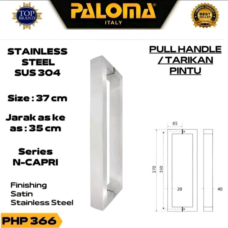 Jual PALOMA PHP 366 N - CAPRI Pull Handle Tarikan Pintu Stainless SUS 304 370MM | Shopee Indonesia