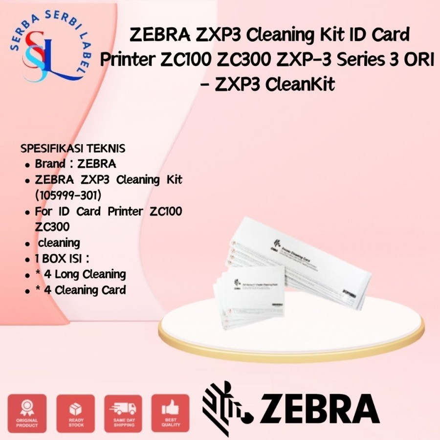Jual ZEBRA ZXP3 Cleaning Kit ID Card Printer ZC100 ZC300 ZXP-3 Series 3 ...
