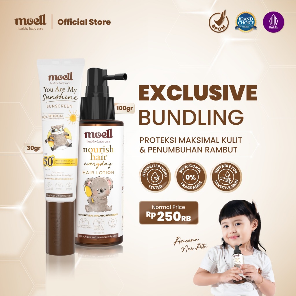 Jual Moell Special Bundling Hair Lotion 100ml & Sunscreen 30gr - Hair ...