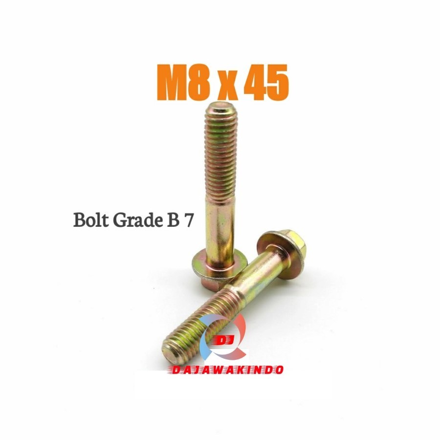 Jual Baut Flange M8 x 45 / Flange Bolt Kuning M8 x 45 / Grade B 7 | Shopee Indonesia