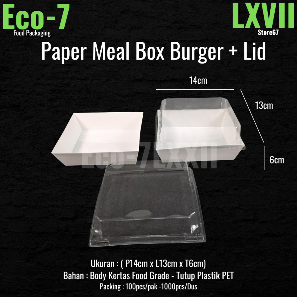 Jual Paper Meal Box Burger Putih + Tutup Mika - , Paper Tray , Lunch ...