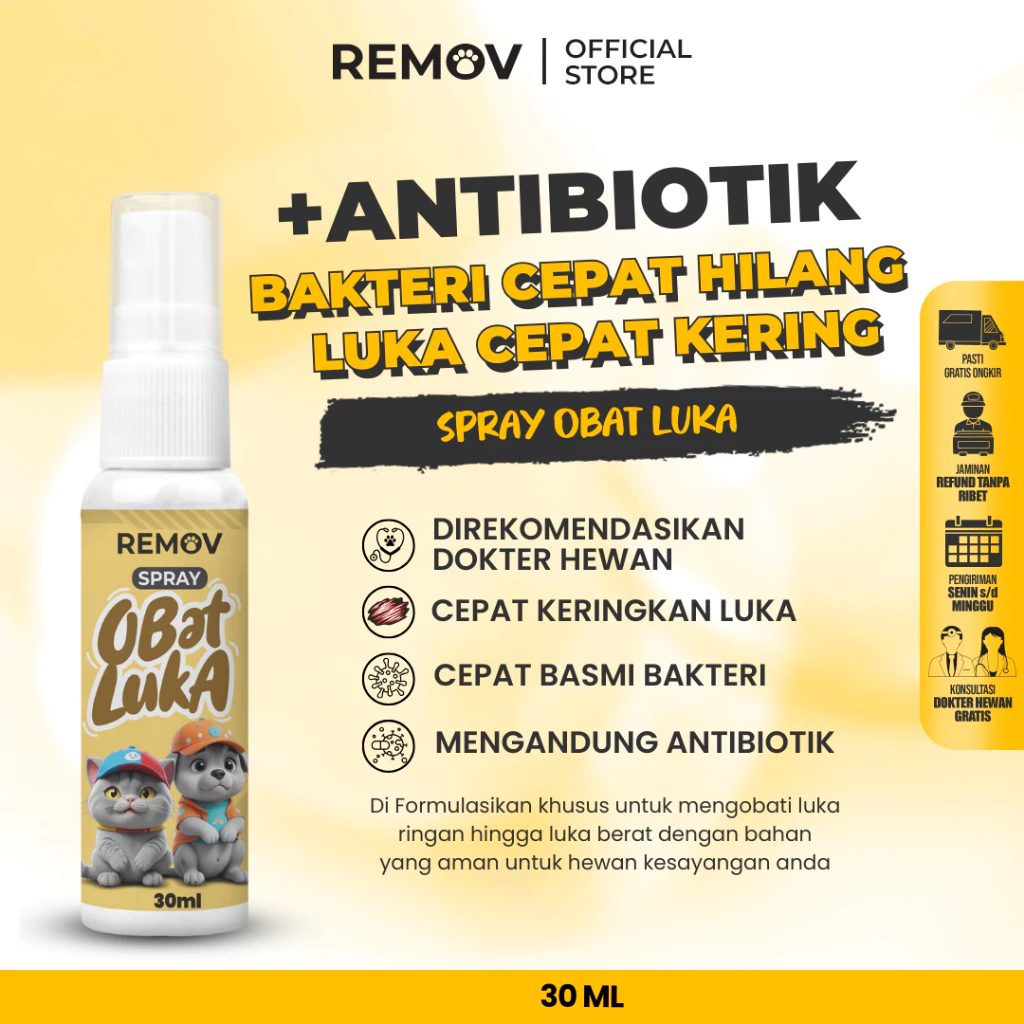 Jual REMOV Spray Obat Luka Anabul Luka Terbuka Borok Cakar 30 ML ...
