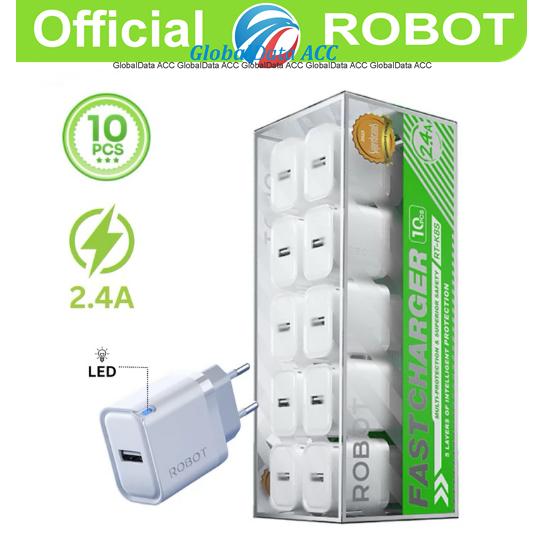 Jual (1BOX =10PCS) Robot RT-K8S Adapter Charger Batok USB-A LED INDICATOR 12WATT 2.4A | Shopee ...