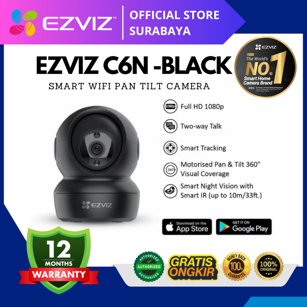 Jual Ezviz C6N 2MP Black Hitam Smart Home Wifi IP Camera CCTV Indoor ...