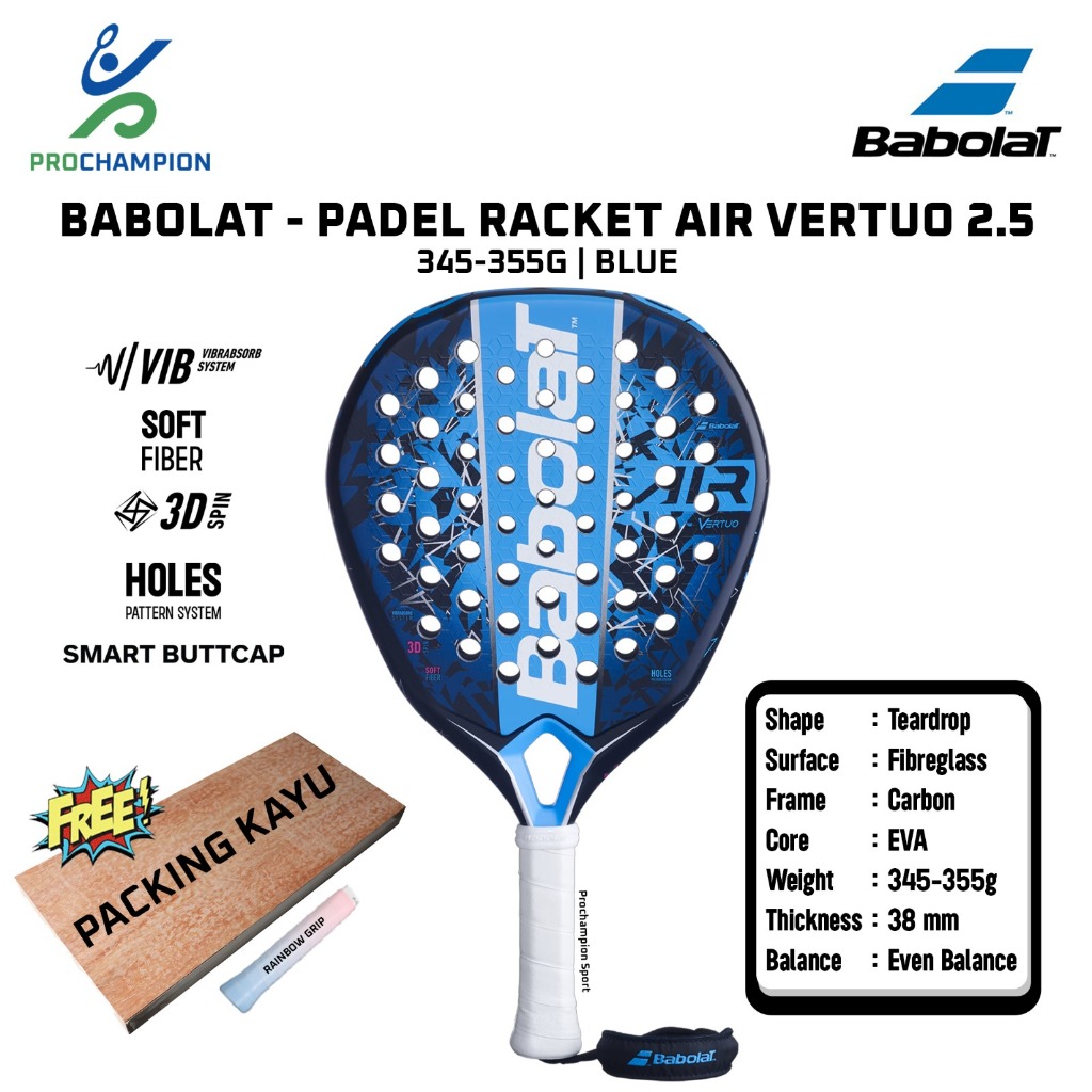 Jual Padel Raket BABOLAT Air Vertuo 2.5 345-355 G Blue | Shopee Indonesia