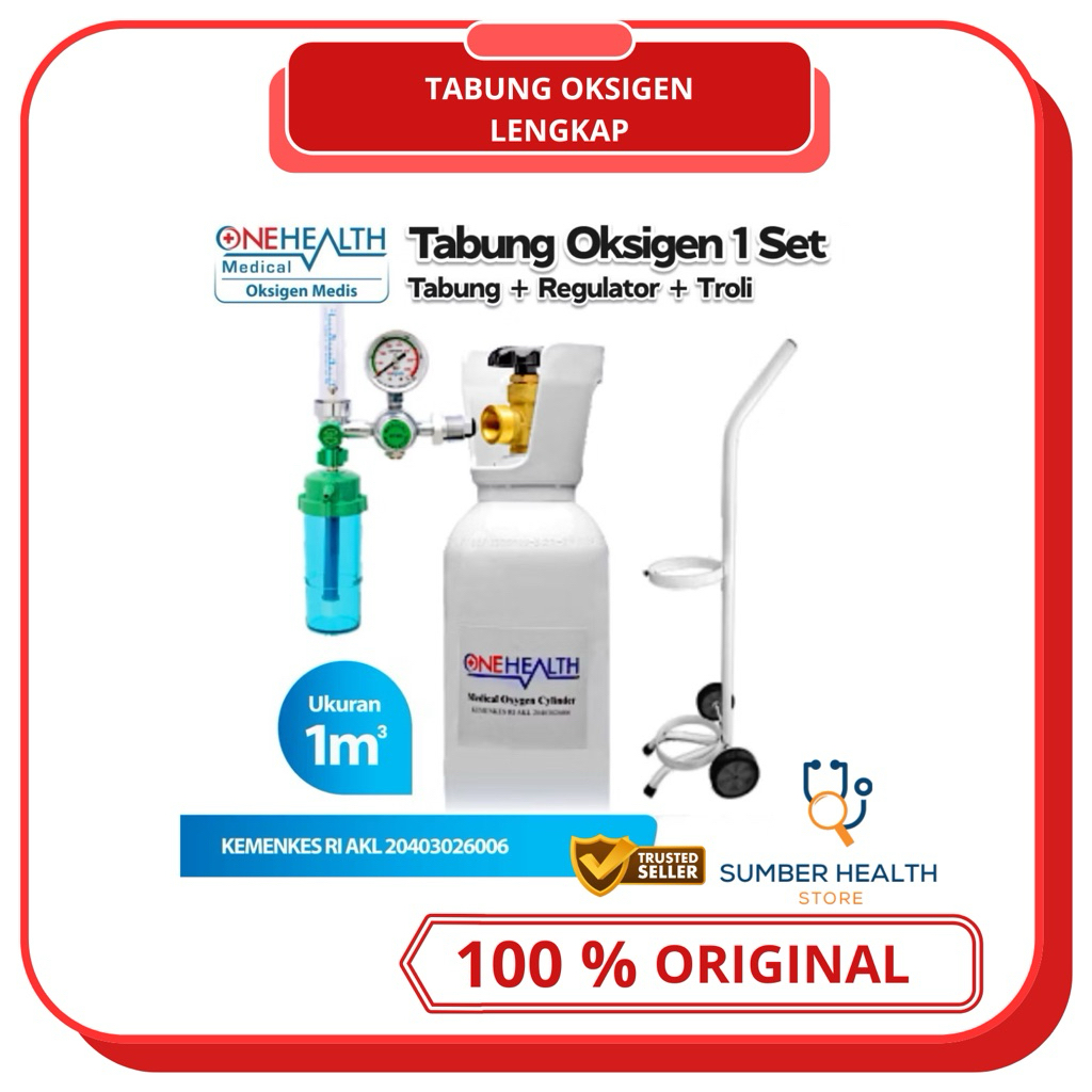 Jual TABUNG OKSIGEN LENGKAP +TROLLY DAN REGULATOR ONEHEALTH | Shopee ...