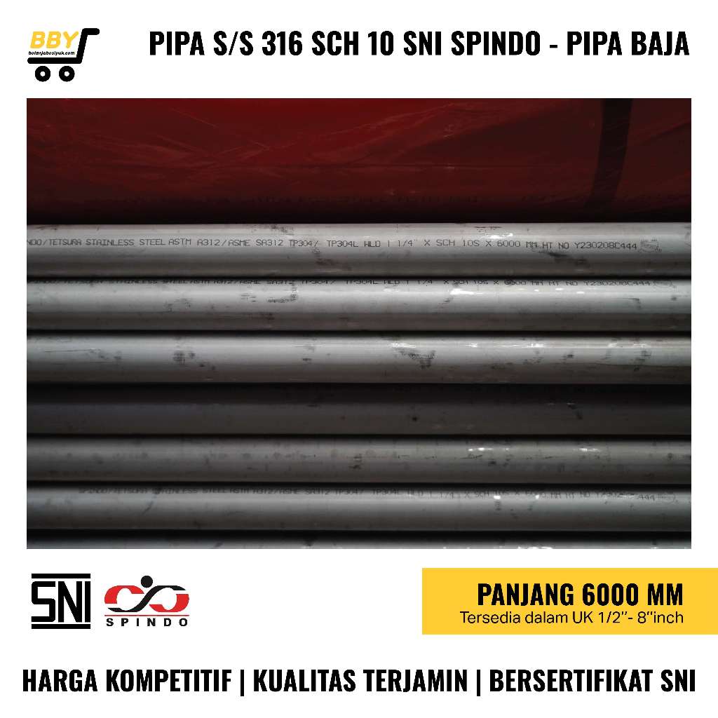 Jual Pipa Spindo SS316 Sch 10 X 6 M - Steel Pipe - Round Pipe | Shopee ...