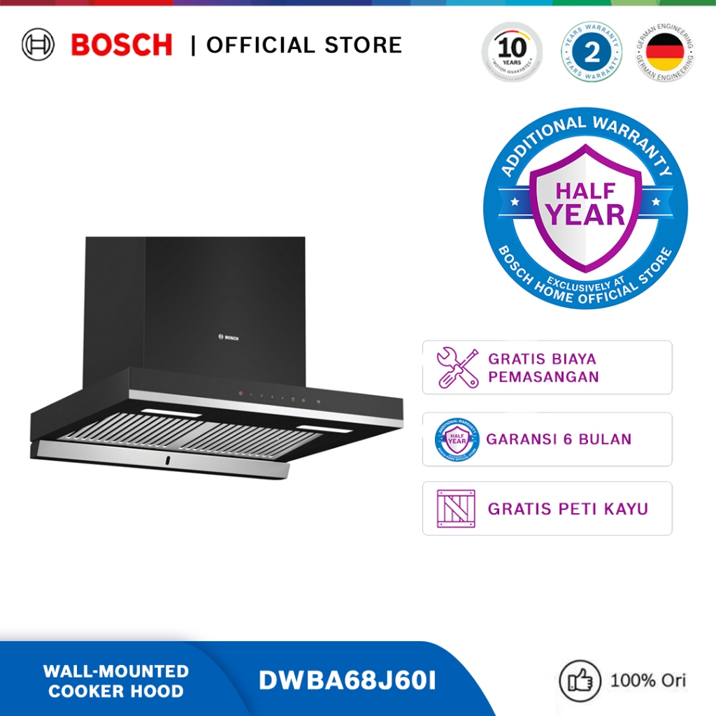 Jual Bosch DWBA68J60I DWBA98J60I Wall-mounted Cooker Hood, 60 & 90 cm ...