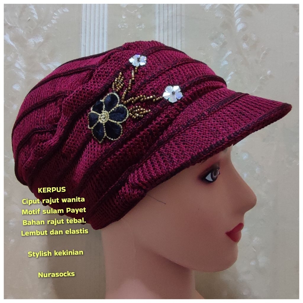 Jual topi ciput turban rajut wanita motif pet sulam bordir pet | Shopee ...