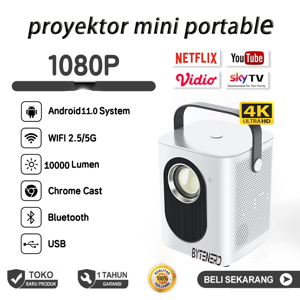 Jual T3 Proyektor 10000 Lumen 4K HD Mirror Projector Android Portable Smart Proyektor Connect ...