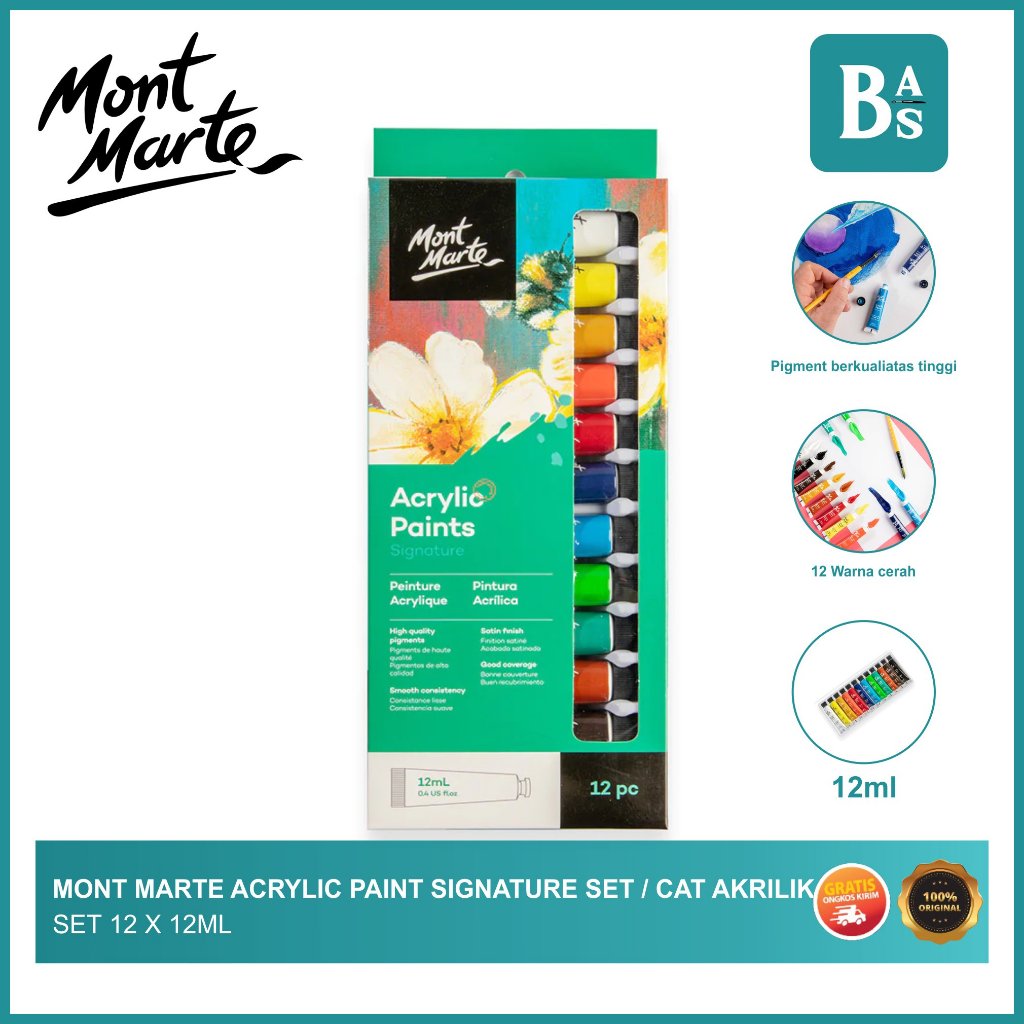 Jual MONT MARTE ACRYLIC PAINTS 12PCS X 12ML / Cat Akrilik Set | Shopee ...