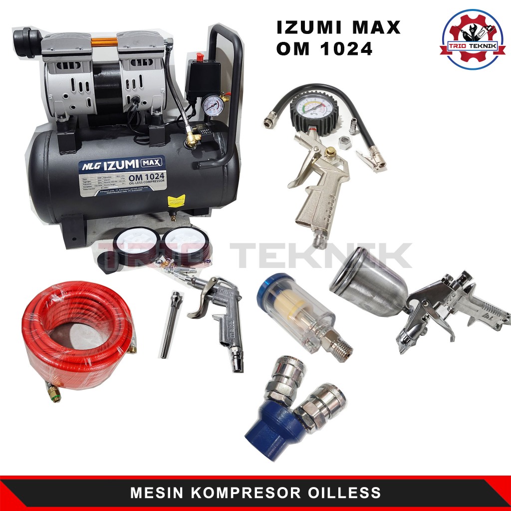 Jual Mesin Kompresor Angin Listrik Izumi Max OM 1024 Oilless Silent 1HP 24L | Shopee Indonesia