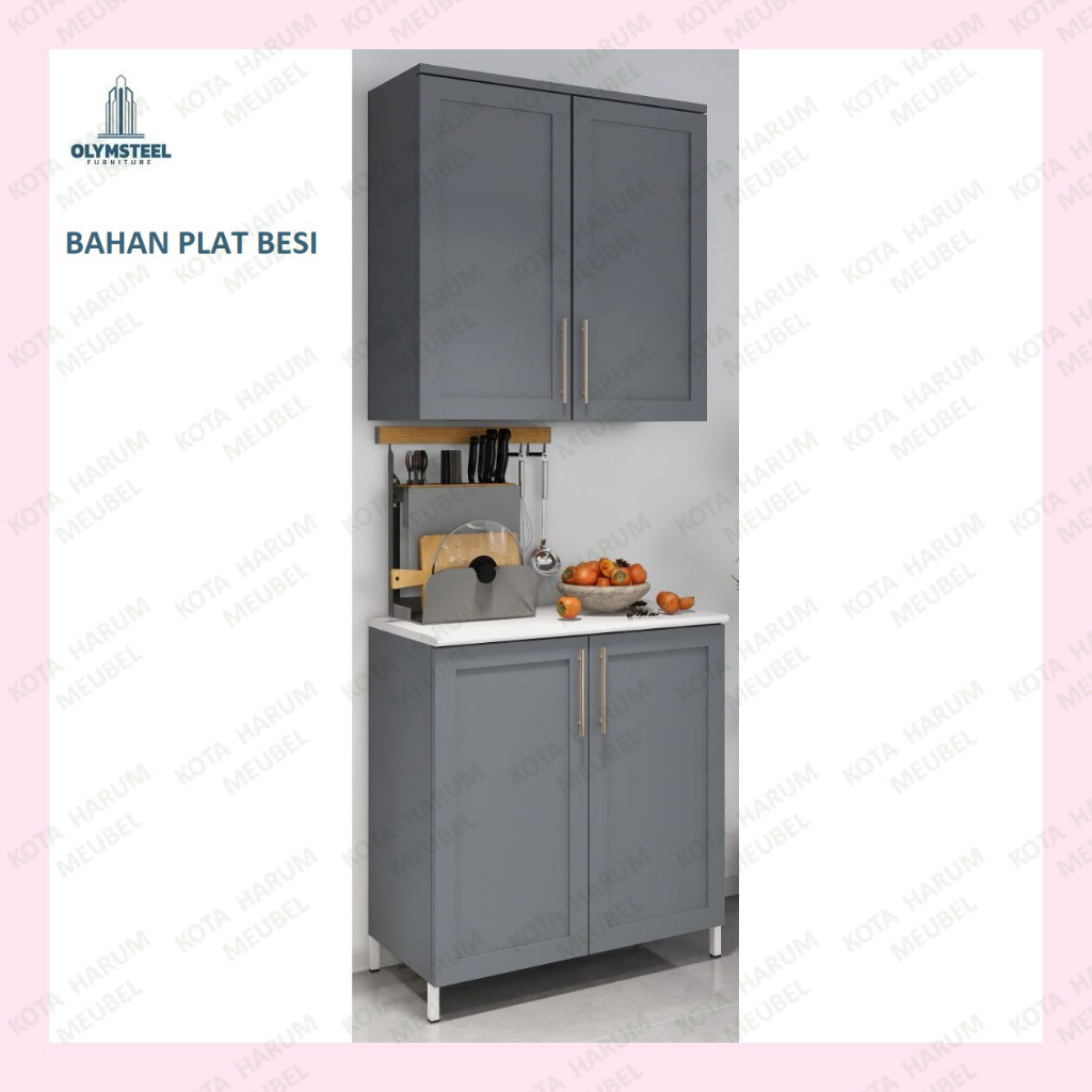 Jual kitchen set besi lemari dapur besi atas bawah 2 pintu lemari dapur rak dapur gantung ...