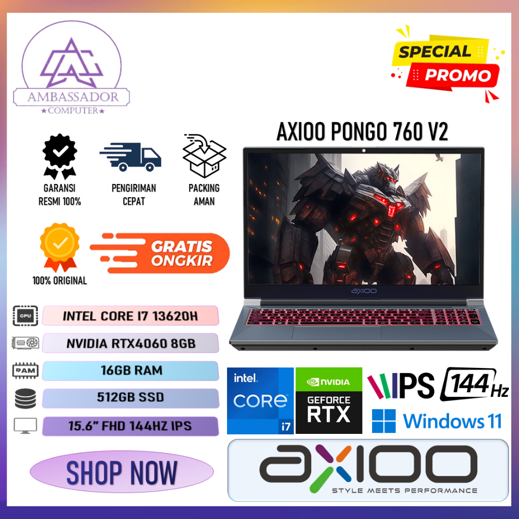 Jual AXIOO PONGO 760 V2 RTX4060 8GB I7 13620H RAM 16GB SSD 512GB LAYAR ...