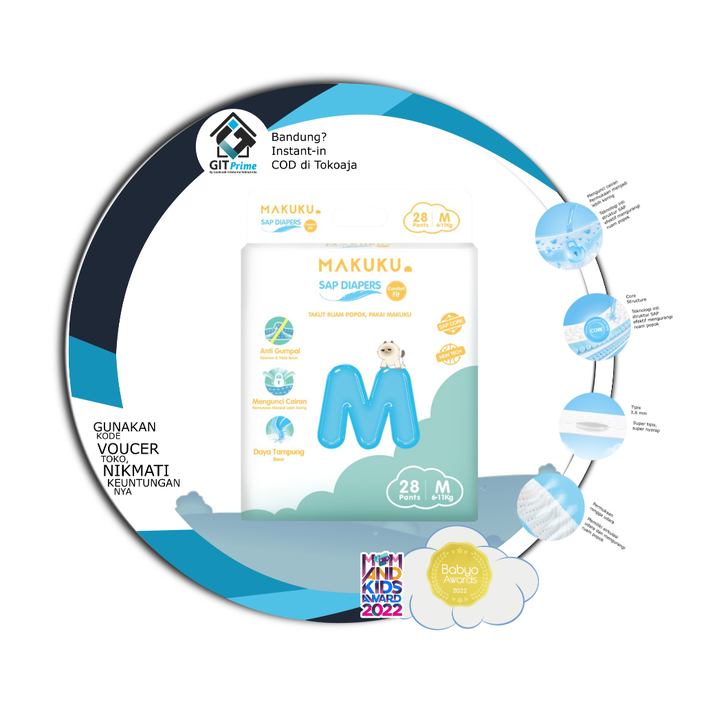 Jual MAKUKU Popok Bayi SAP Diapers Dry Care Comfort FIT Pants M30 M 30 Anti Gumpal isi 30 pcs ...