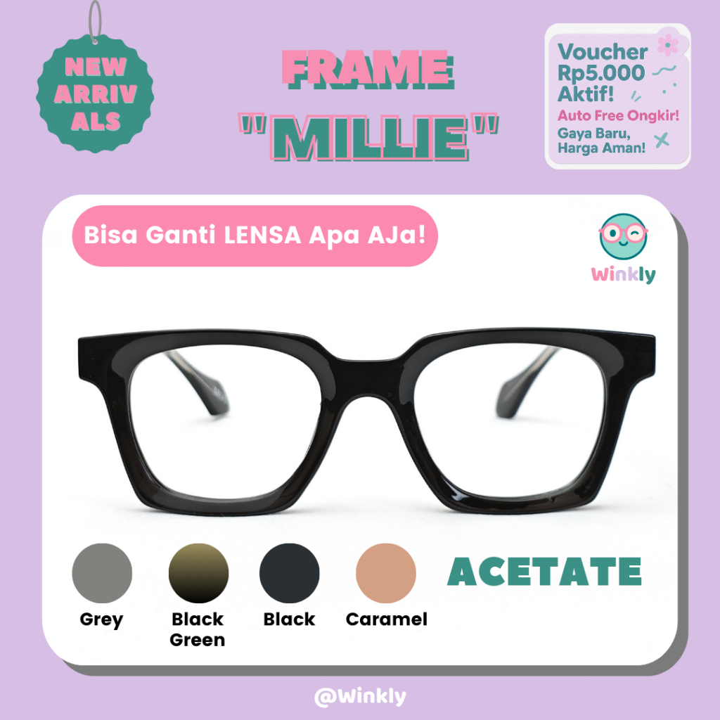 Jual [Winkly] Kacamata MILLIE – Frame Acetate Kokoh & Kuat | Bisa ...