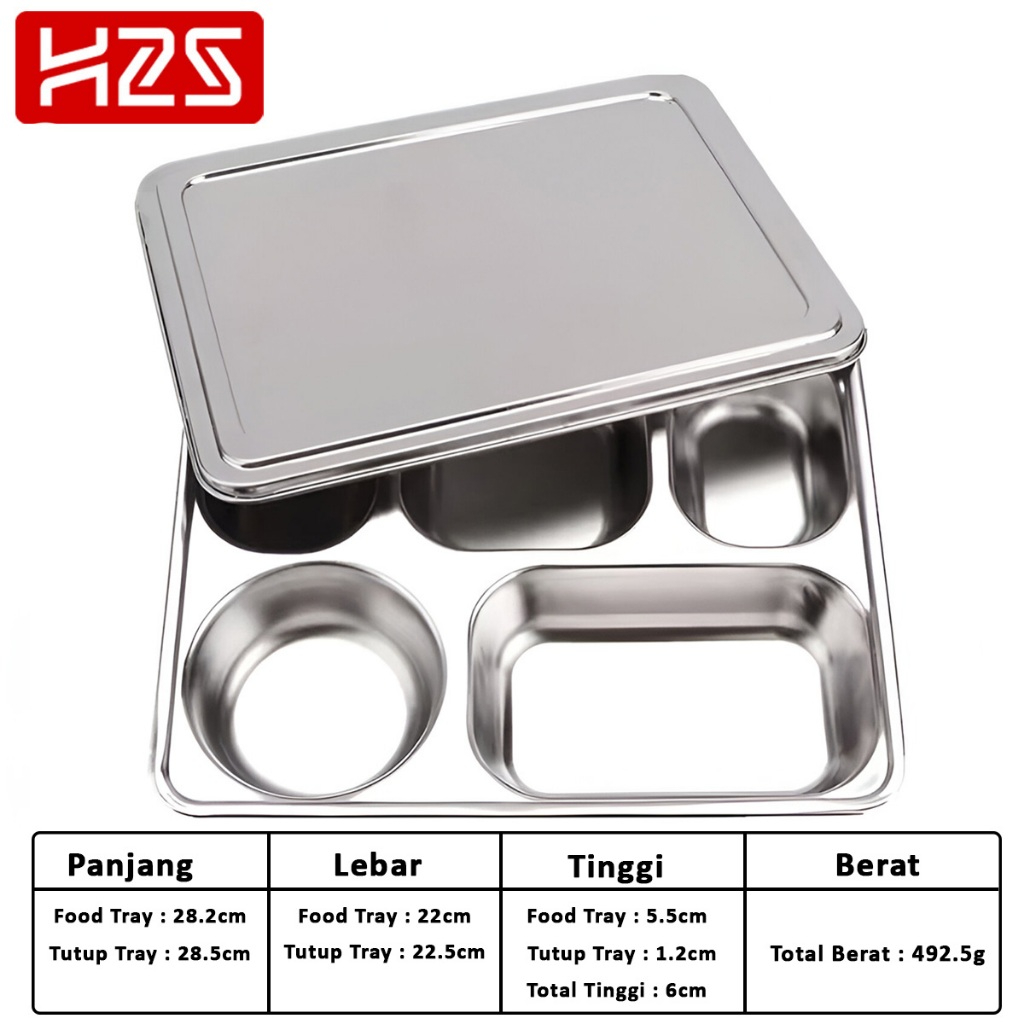 Jual Food Tray Piring 5 Sekat Stainless Steel SUS 304 | Shopee Indonesia