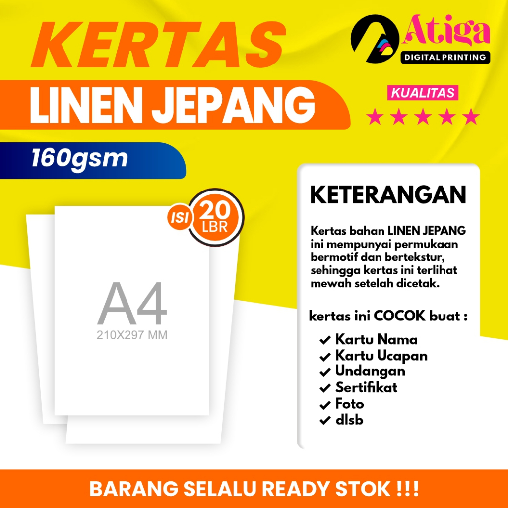 Jual Kertas Linen Jepang 160gsm / 200gsm uk. A4 cocok unt. Sertifikat Piagam dll (isi 20 lembar ...