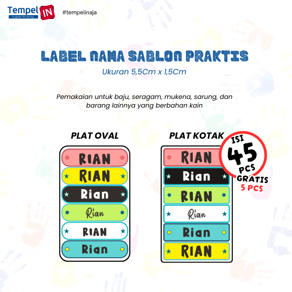 Jual Label Nama Sablon Setrika DTF Praktis Custom Nama Anak - Label ...