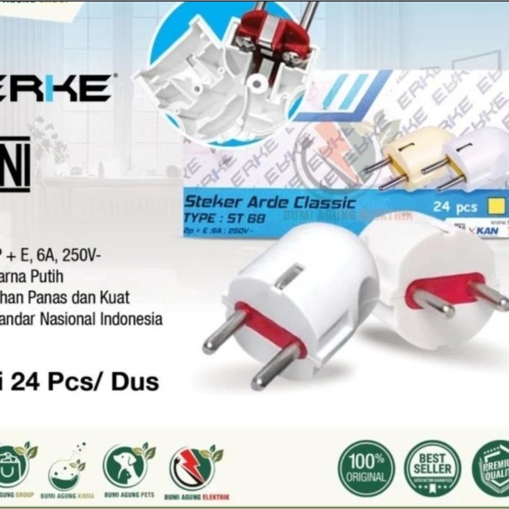 Jual Steker Arde Bulat Kepala Colokan Listrik Erke SNI | Shopee Indonesia
