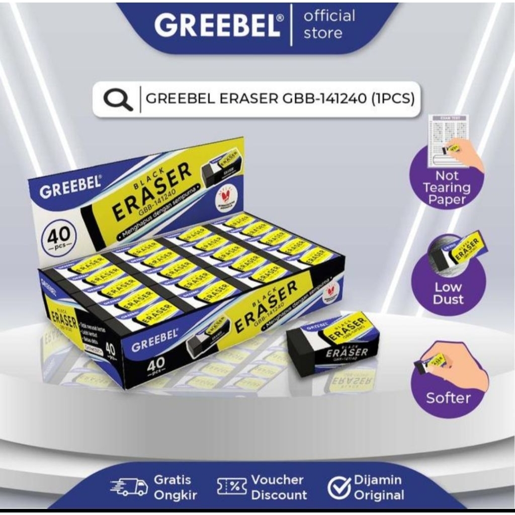 Jual GREEBEL Penghapus Hapusan Eraser ( Black GBB-141240 + White GBW ...