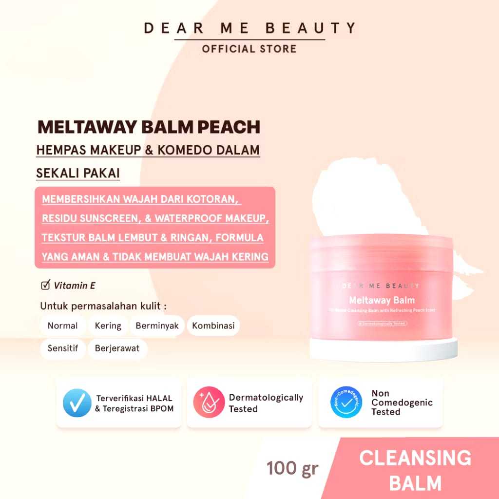 Jual DEAR ME BEAUTY Cleansing Balm Meltaway Balm Peach 100gr | Shopee ...
