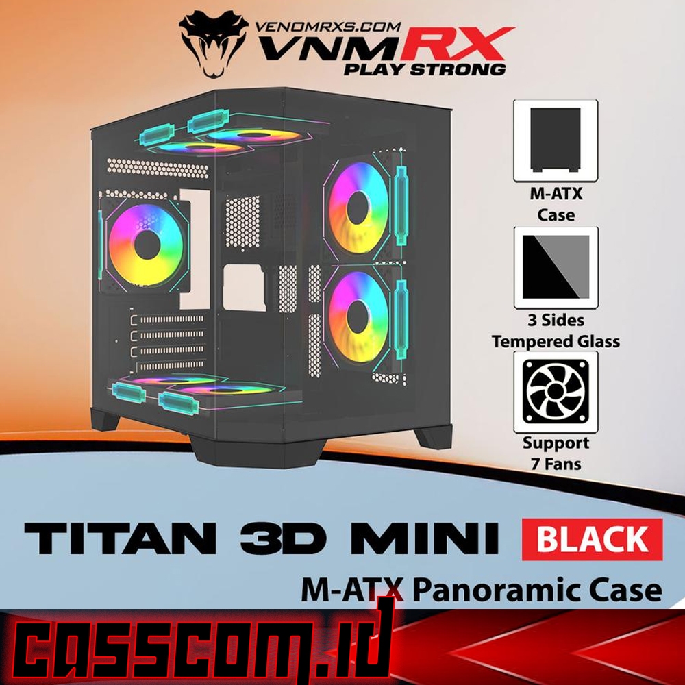 Jual Casing VenomRX Titan 3D Mini Black Panoramic PC Gaming Case M-ATX ...