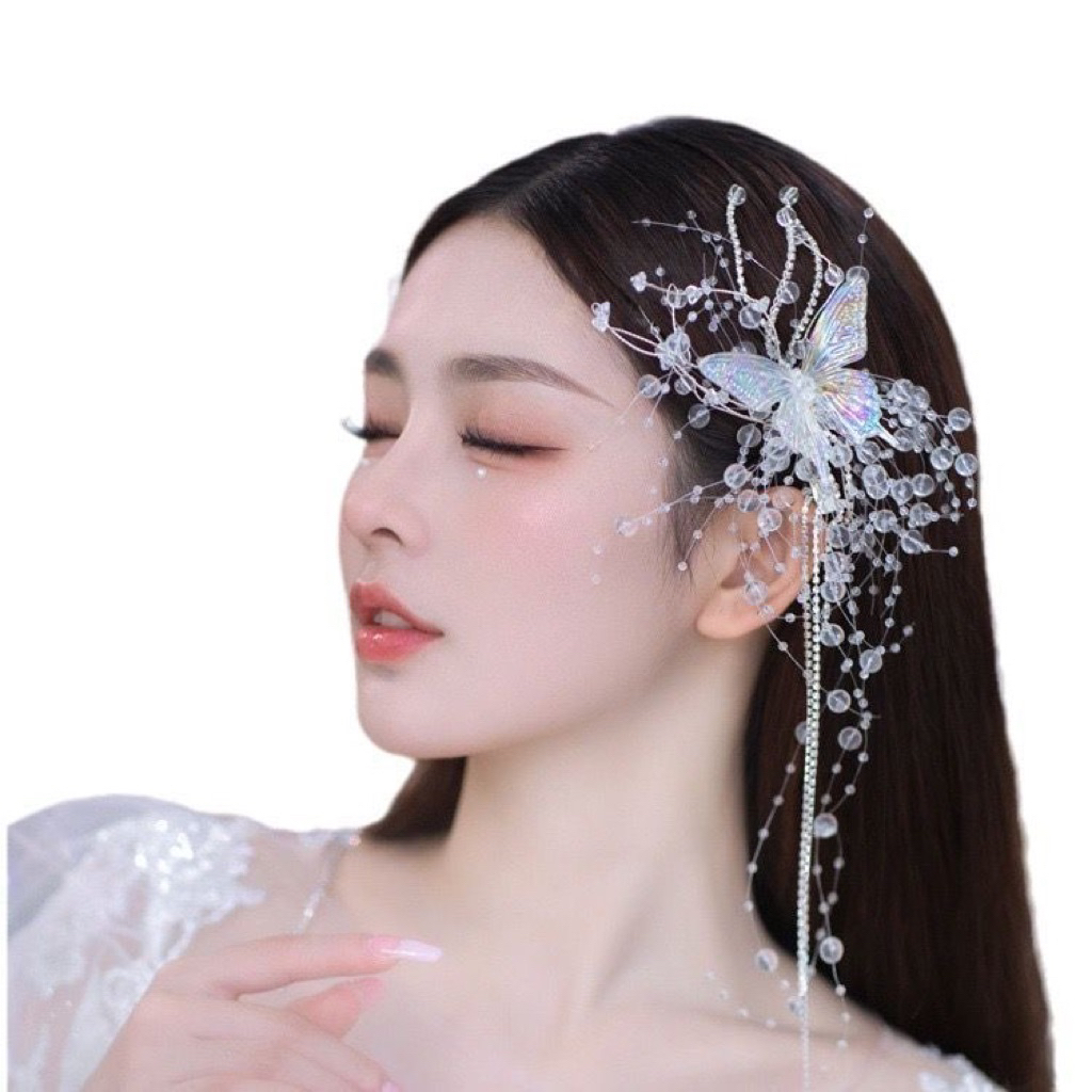 Jual Headpiece permata kristal model kupu-kupu dihiasi jurai mutiara ...