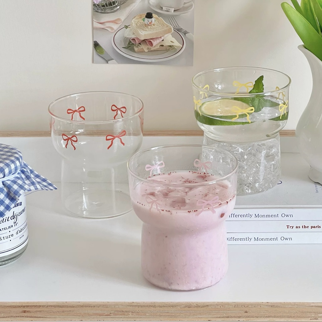 Jual Coquette Cafe Layered Glass Cup | Gelas Kaca Motif Pita Aesthetic ...