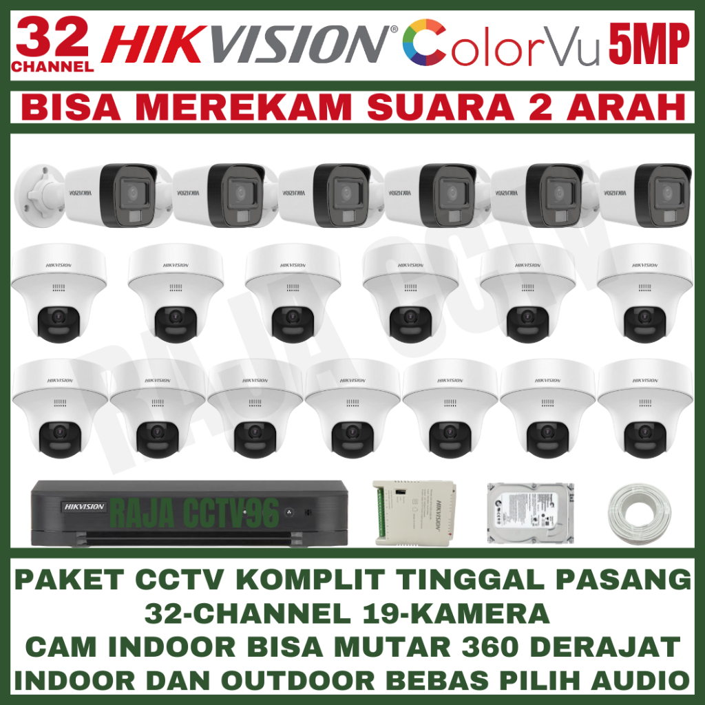 Jual paket cctv hikvision 5mp colorvu 32 channel 19 camera two way ...
