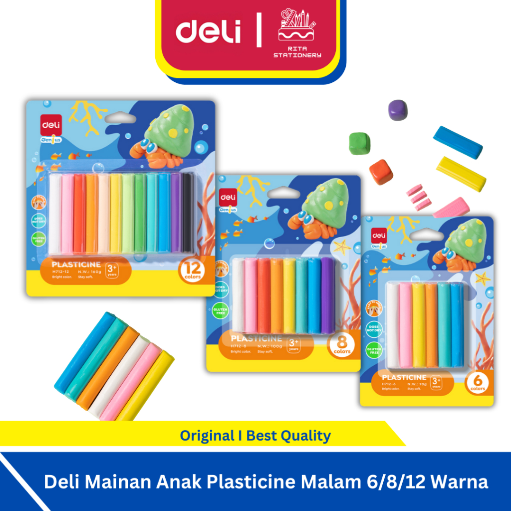 Jual Deli Mainan Anak Plasticine Malam 6/8/12 Warna Play doh ...