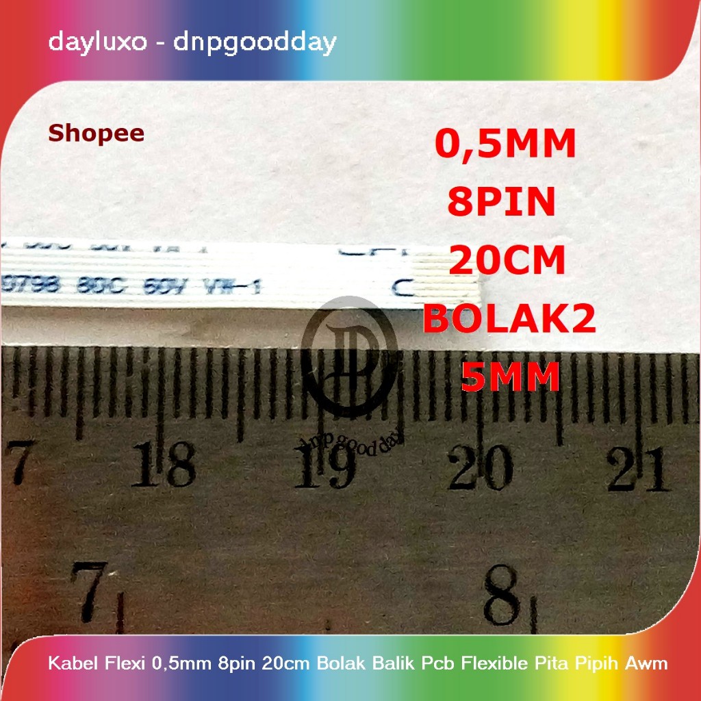 Jual kabel flexi 0,5mm 8pin 20cm bolak balik pcb flexible pita pipih ...