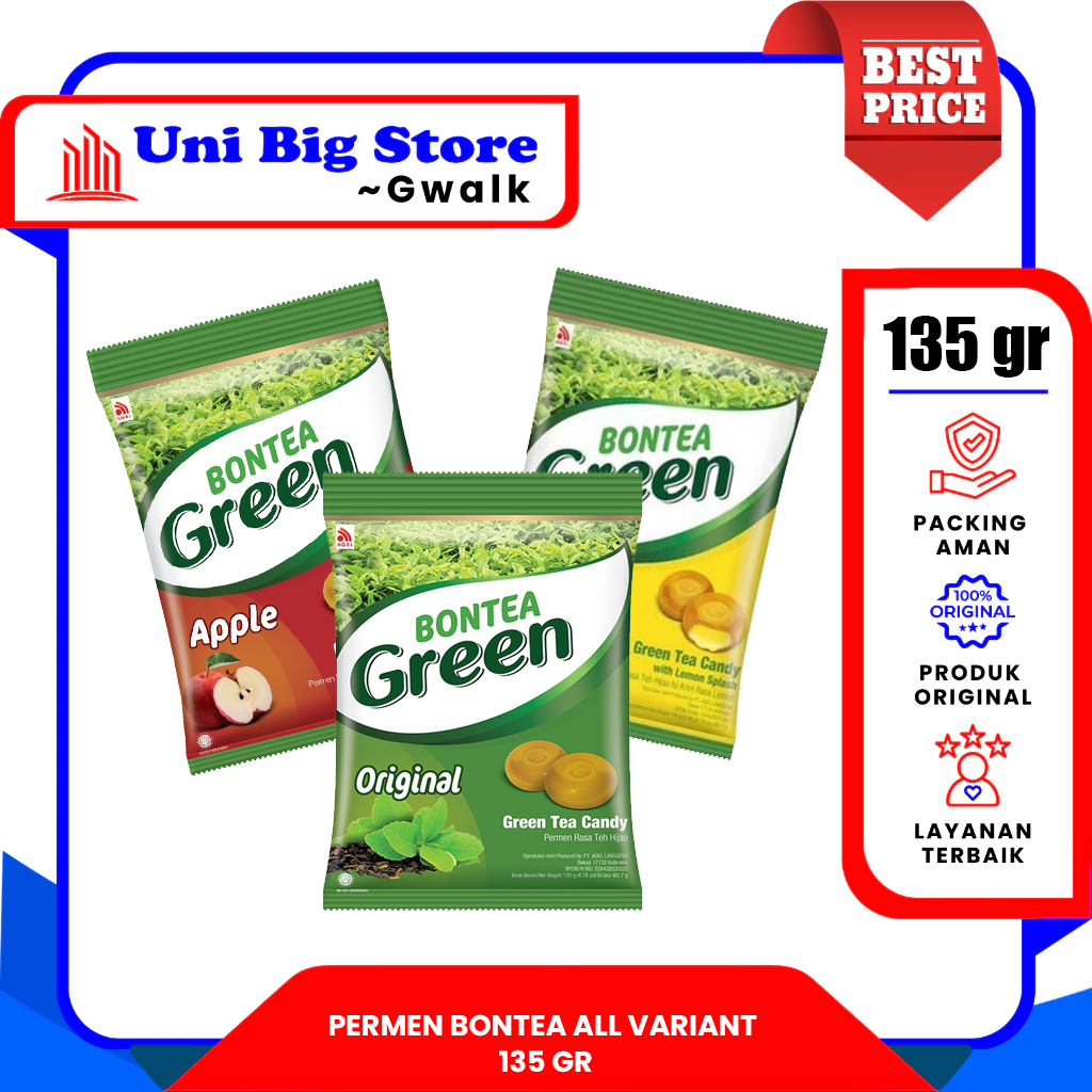 Jual PERMEN TEH BONTEA GREEN TEA ORIGINAL - LEMON - APPLE CANDY - 135 ...