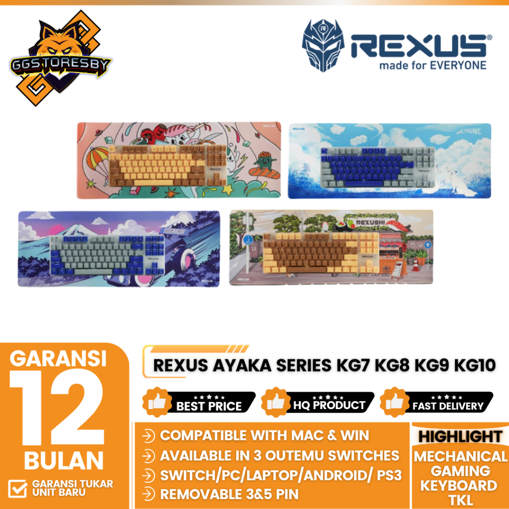 Jual Rexus Ayaka Series Kg7 Kg8 Kg9 Kg10 Wired Mechanical Gaming Keyboard Tkl Layout Deskmat ...