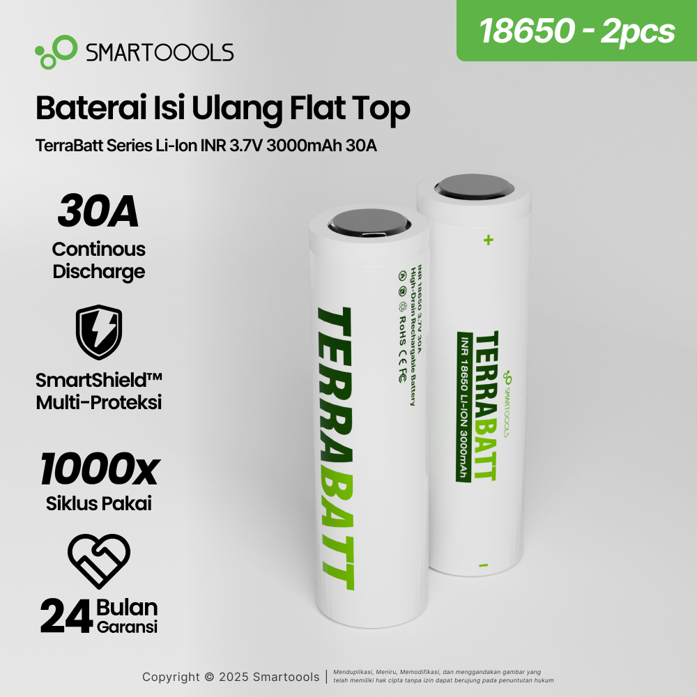 Jual Baterai Cas Isi Ulang Smartoools TerraBatt 18650 INR 3.7V 3000mAh ...