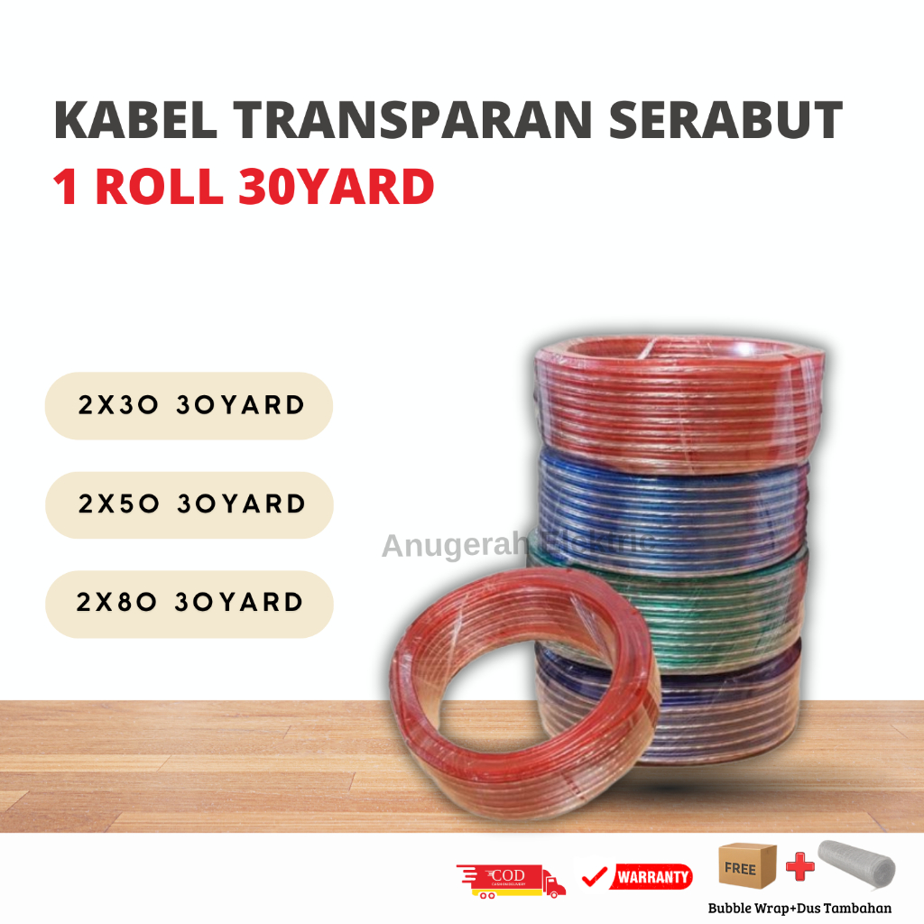 Jual Kabel Speaker Audio Transparan 30 Yard – Pilihan Ukuran 2x30 2x50 ...