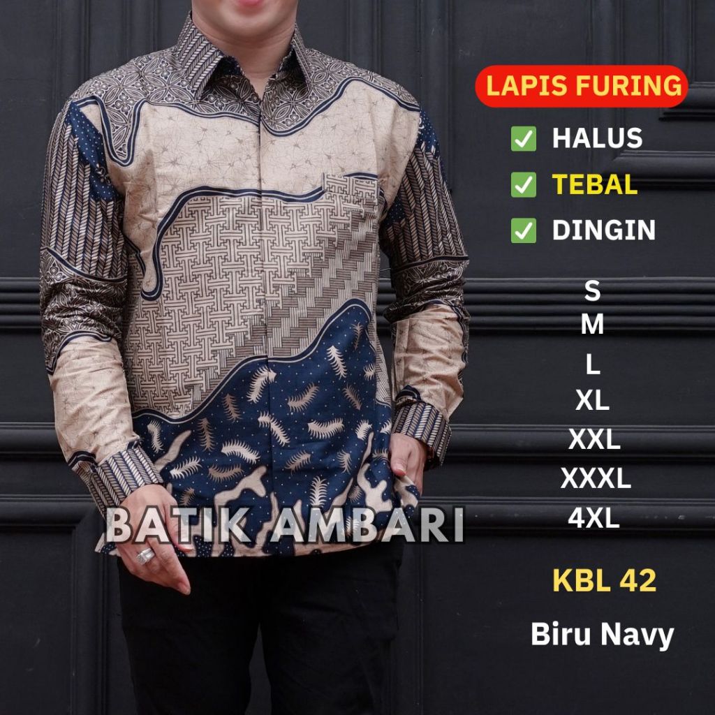 Jual Batik Pria LAPIS FURING Kemeja Batik Lengan Panjang STANDAR JUMBO XXXL 4XL NAVY KREM KBL 42 ...