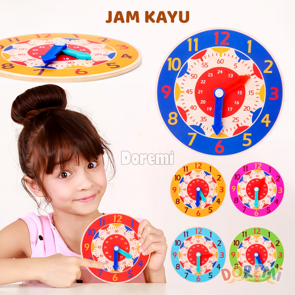 Jual DOREMI Jam Kayu Anak Belajar Jam Waktu Wooden Clock Montessori ...
