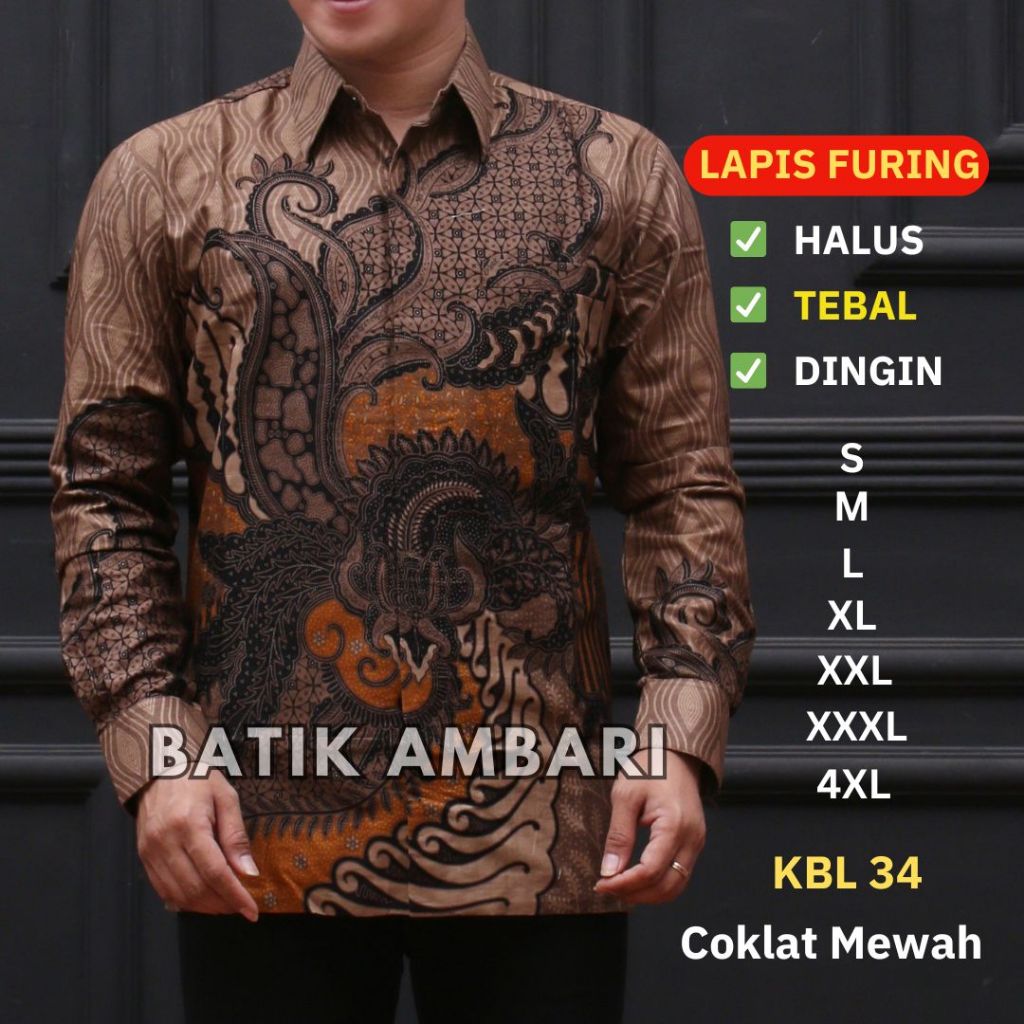 Jual Batik Pria LAPIS FURING Kemeja Batik Lengan Panjang STANDAR JUMBO XXXL 4XL COKLAT MEWAH KBL ...