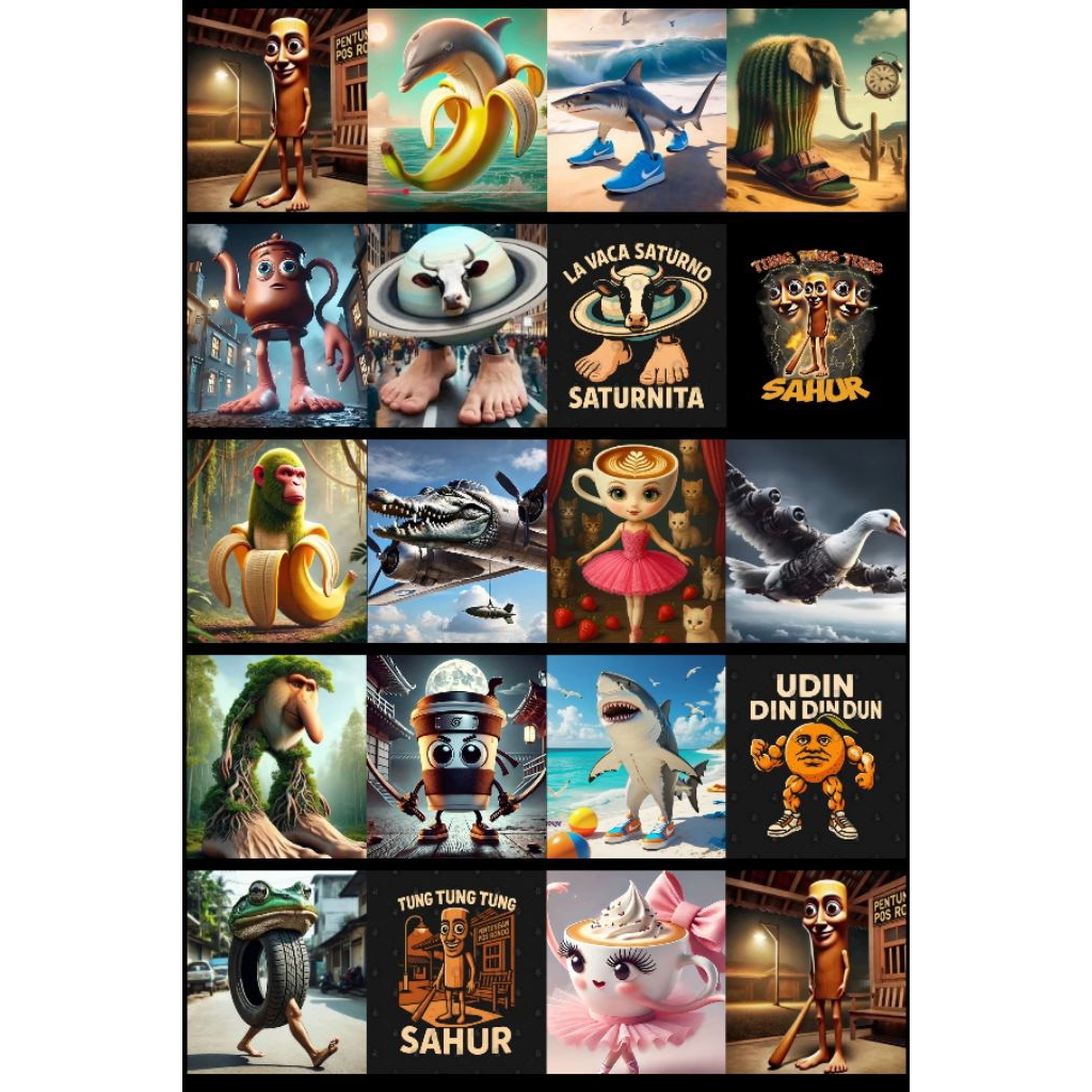 Jual ( 24 pcs )Stiker anomali tung tung tung sahur italian brainrot ...