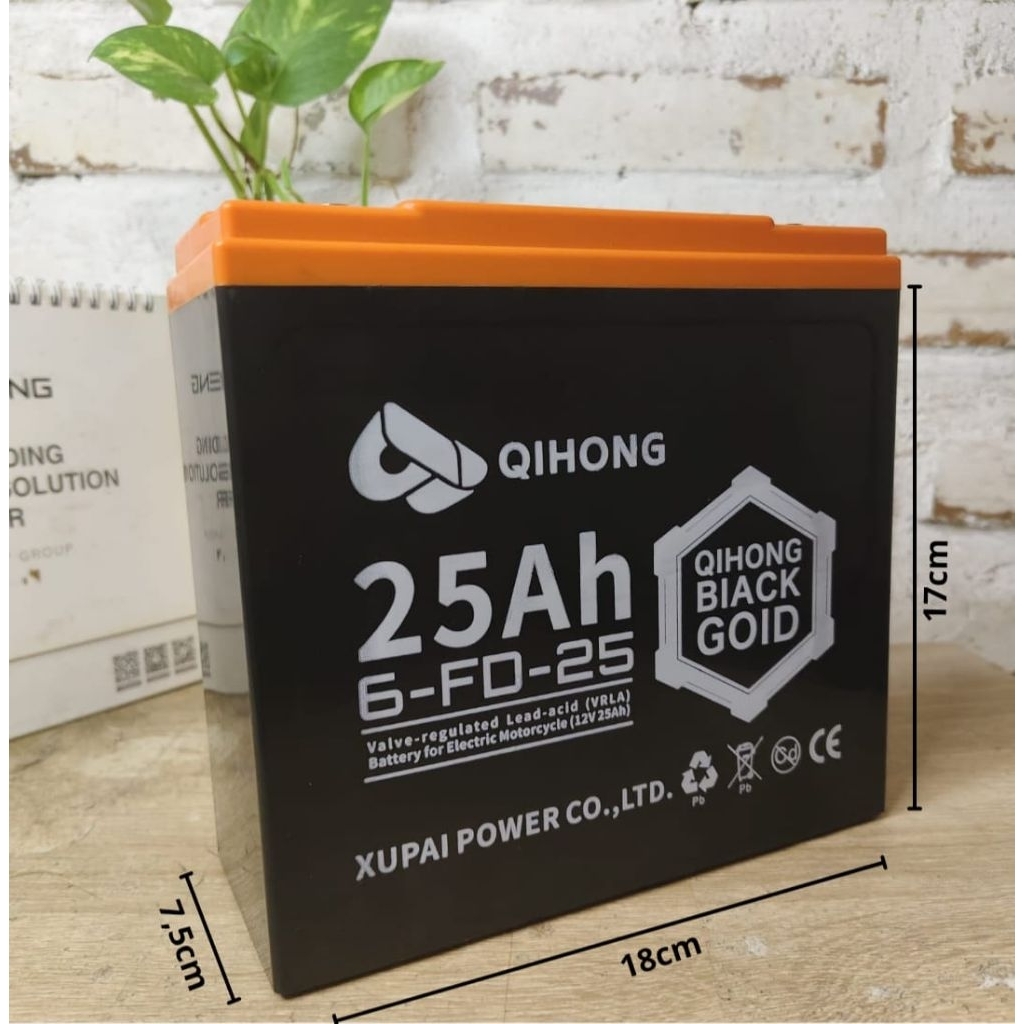 Jual BATERAI SEPEDA LISTRIK / AKI SEPEDA LISTRIK 12V-25AH 12V-20AH/ 6-DZF-25 PREMIUM MERK QIHONG ...