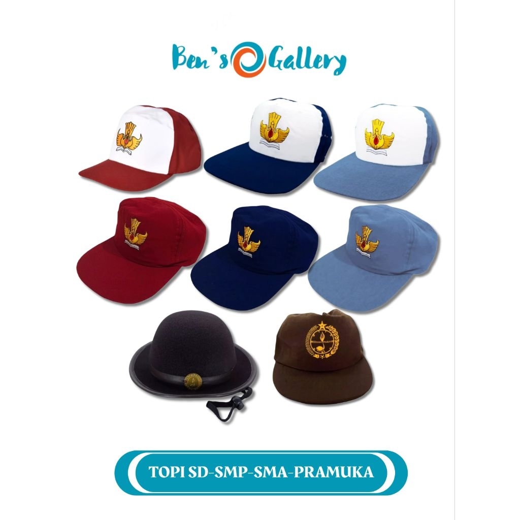 Jual Topi Sekolah SD SMP SMA Pramuka Warna Merah PUTIH BIRU ABU COKLAT ...