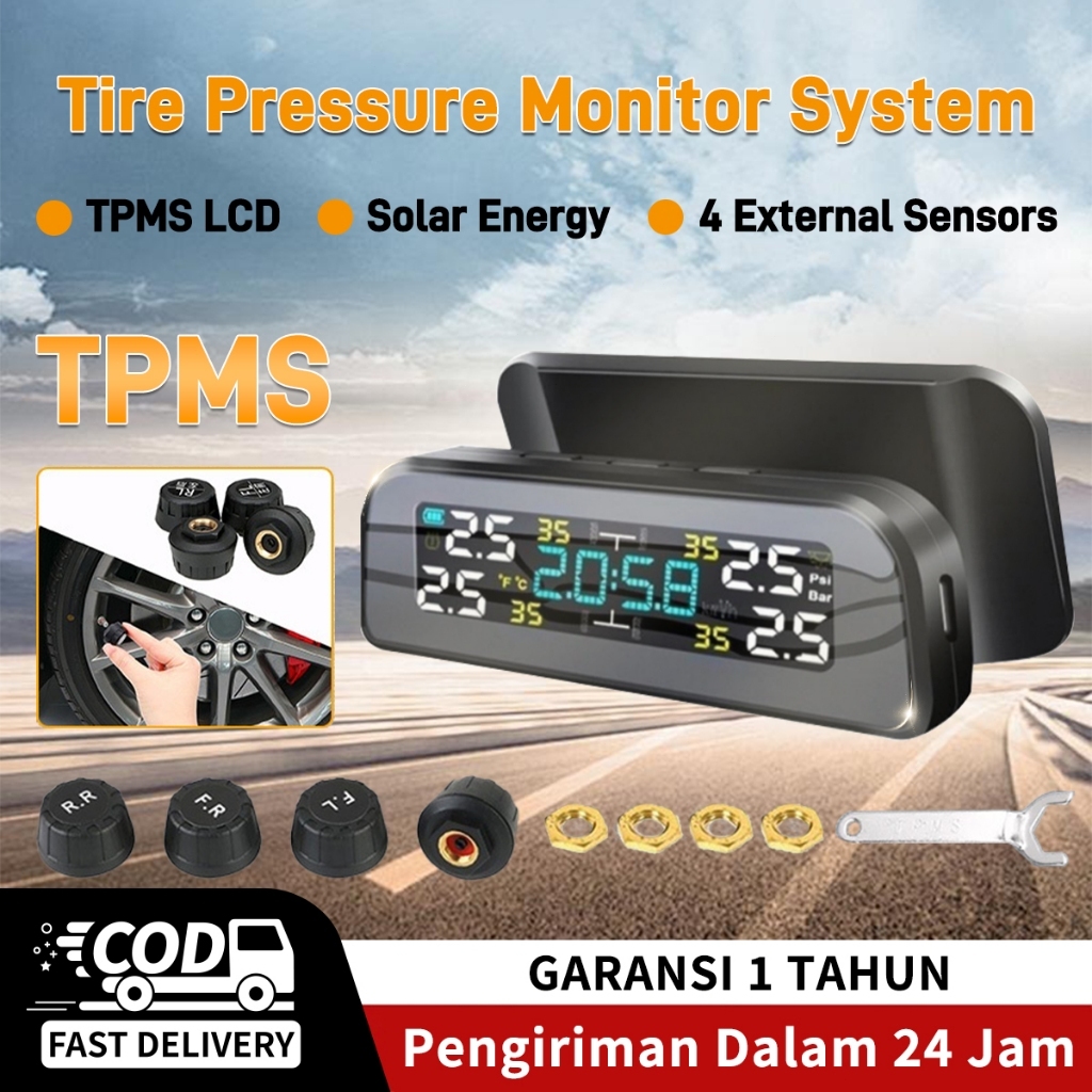 Jual TPMS T12 Alarm Pengukur Tekanan Ban Mobil /Dengan Layar LCD Solar ...