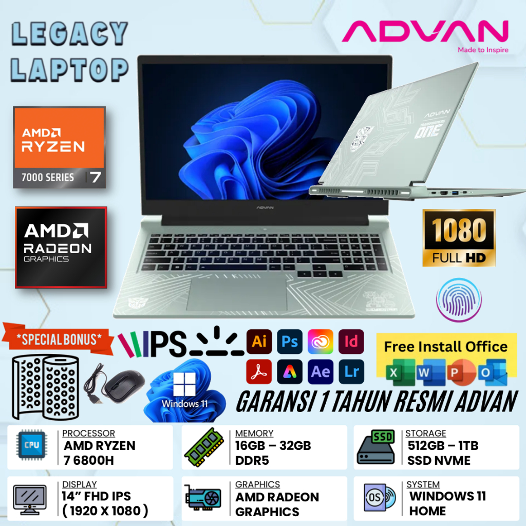 Jual ADVAN Laptop Gaming Pixwar Amd Ryzen 7 6800H Ram 32GB 1TB SSD 15 ...
