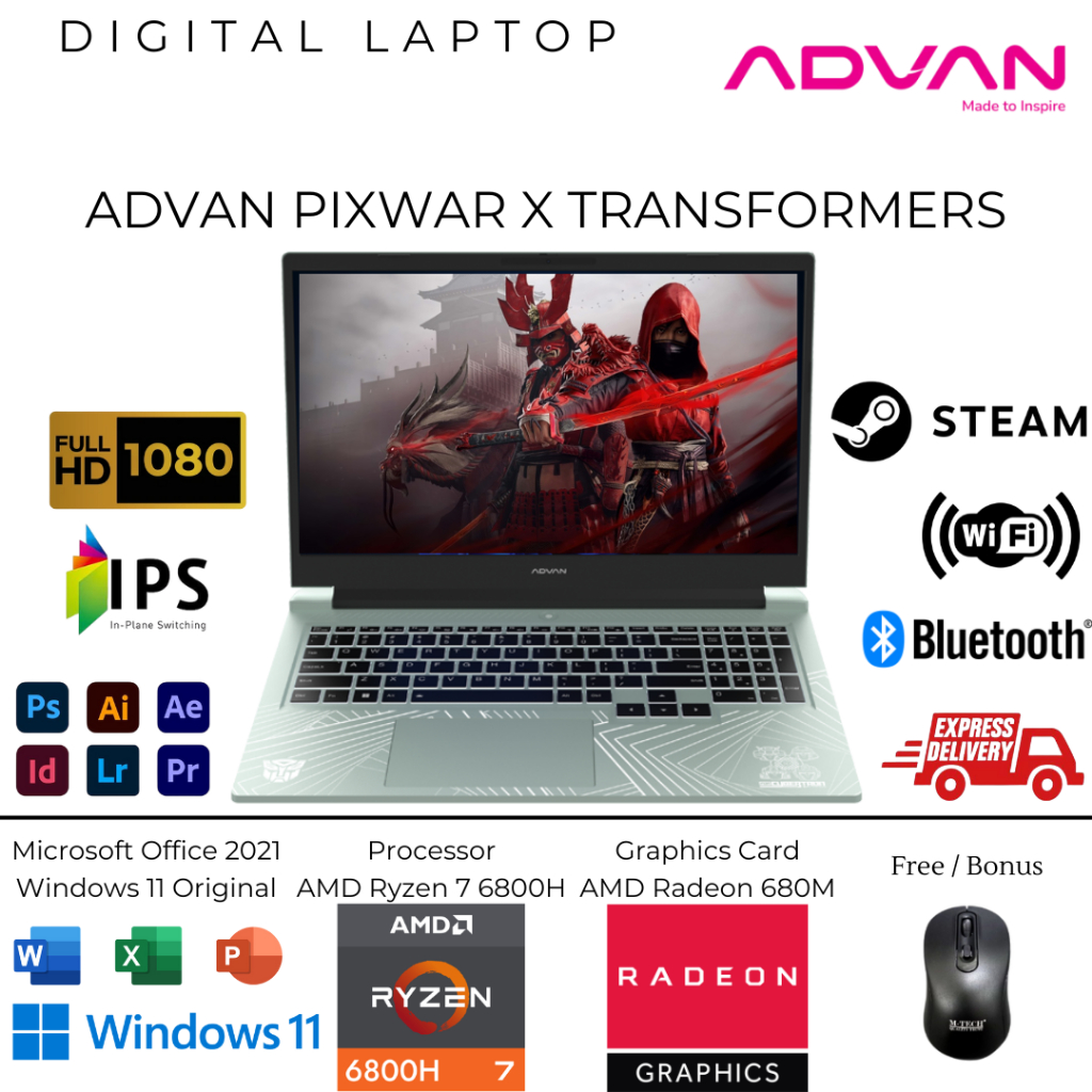 Jual Laptop Gaming Advan Pixwar X Transformers 15 AMD Ryzen 7 6800H RAM ...