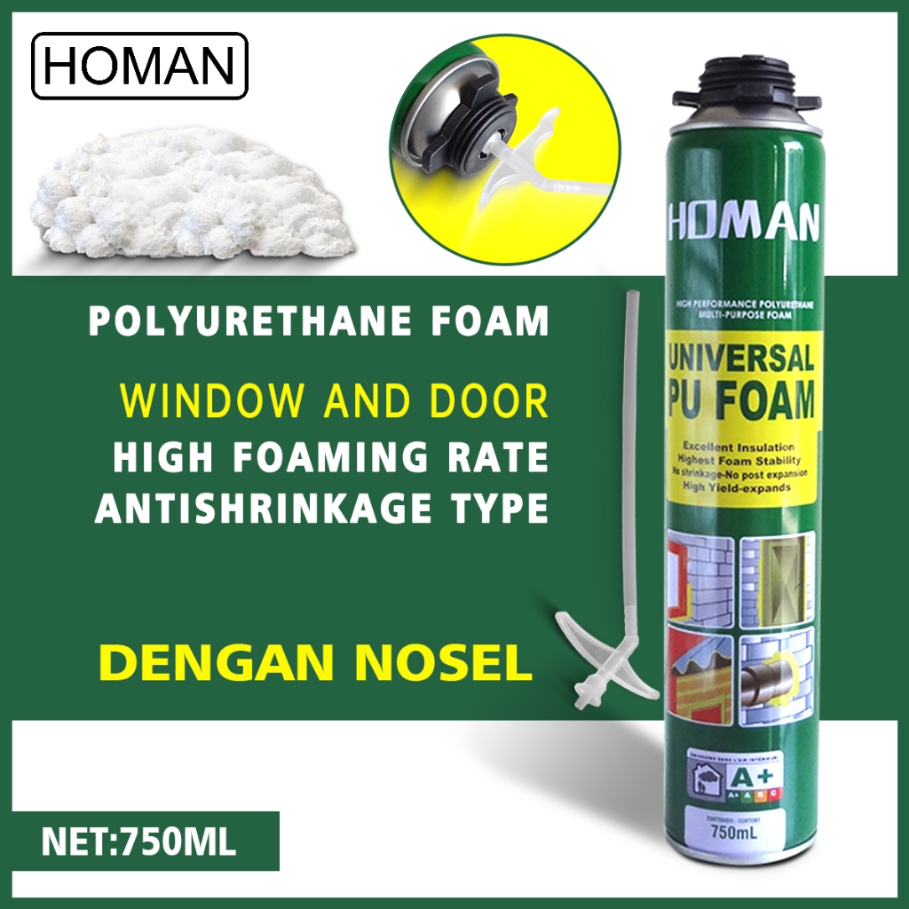 Jual HOMAN Polyurethane Foam PU Foam Spray 750ml/PU FOAM/Busa Poliuretan Lem | Shopee Indonesia